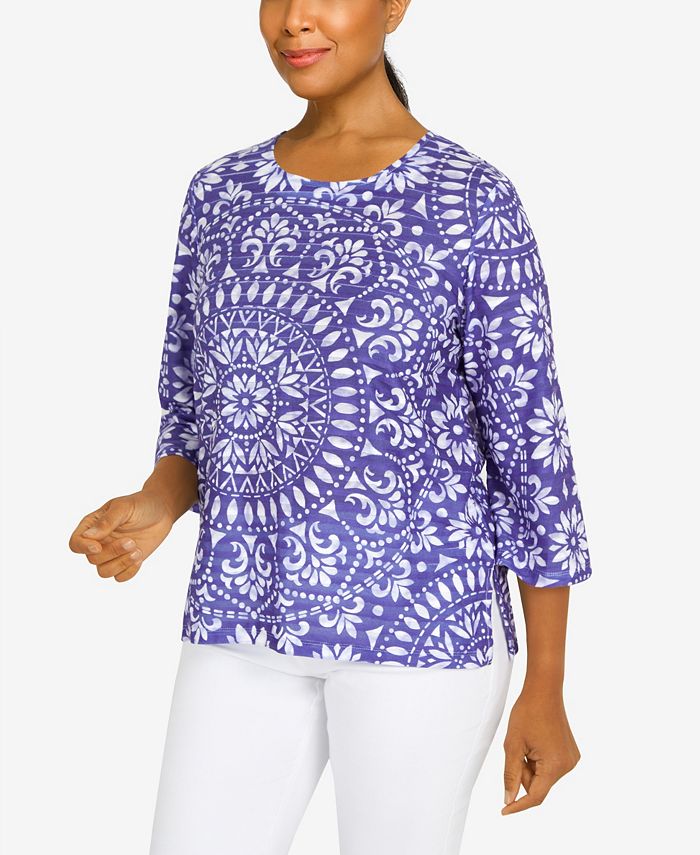 Alfred Dunner Women's Medallion Crew Neck Top - Macy's