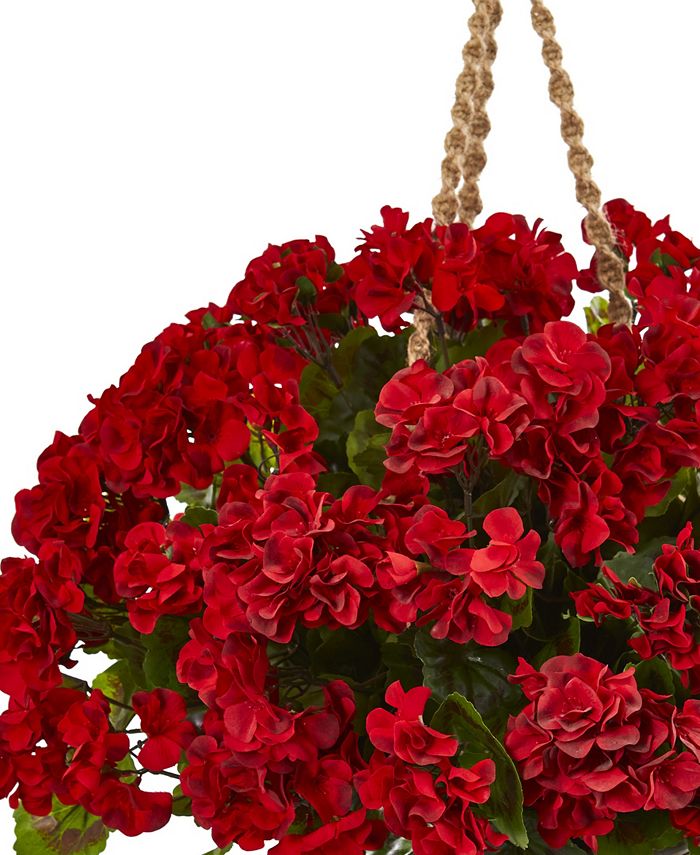 Nearly Natural 19" Geranium Hanging Basket Artificial Plant UV ...