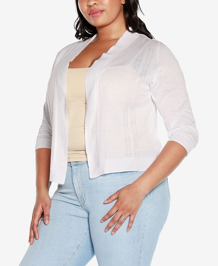 Belldini Plus Size 3/4 Sleeve Open Cardigan Sweater - Macy's