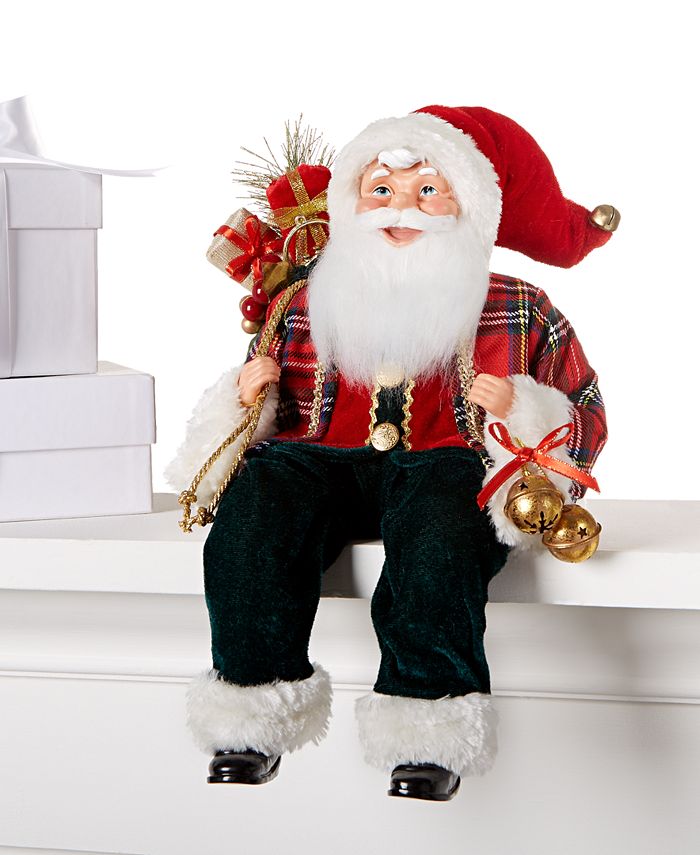 Holiday Lane Red and Green Sitting Santa Figurine, Created for Macy's ...