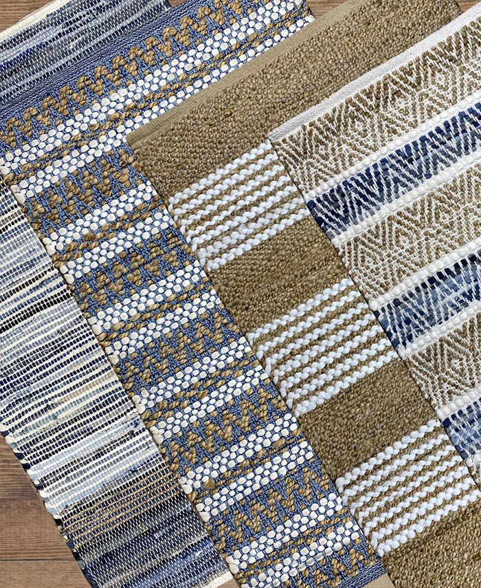 Lucky Brand Max Border Stripe Jute, Denim 27" x 45" Accent Rug - Macy's