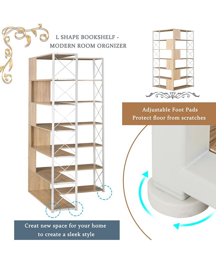 Simplie Fun 7-Tier Bookcase Home Office Bookshelf, L-Shaped Corner ...