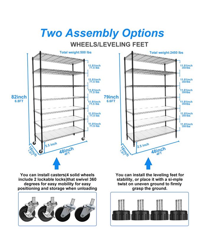 Simplie Fun 7 Tier Wire Shelving Unit, 2450 LBS NSF Height Adjustable ...
