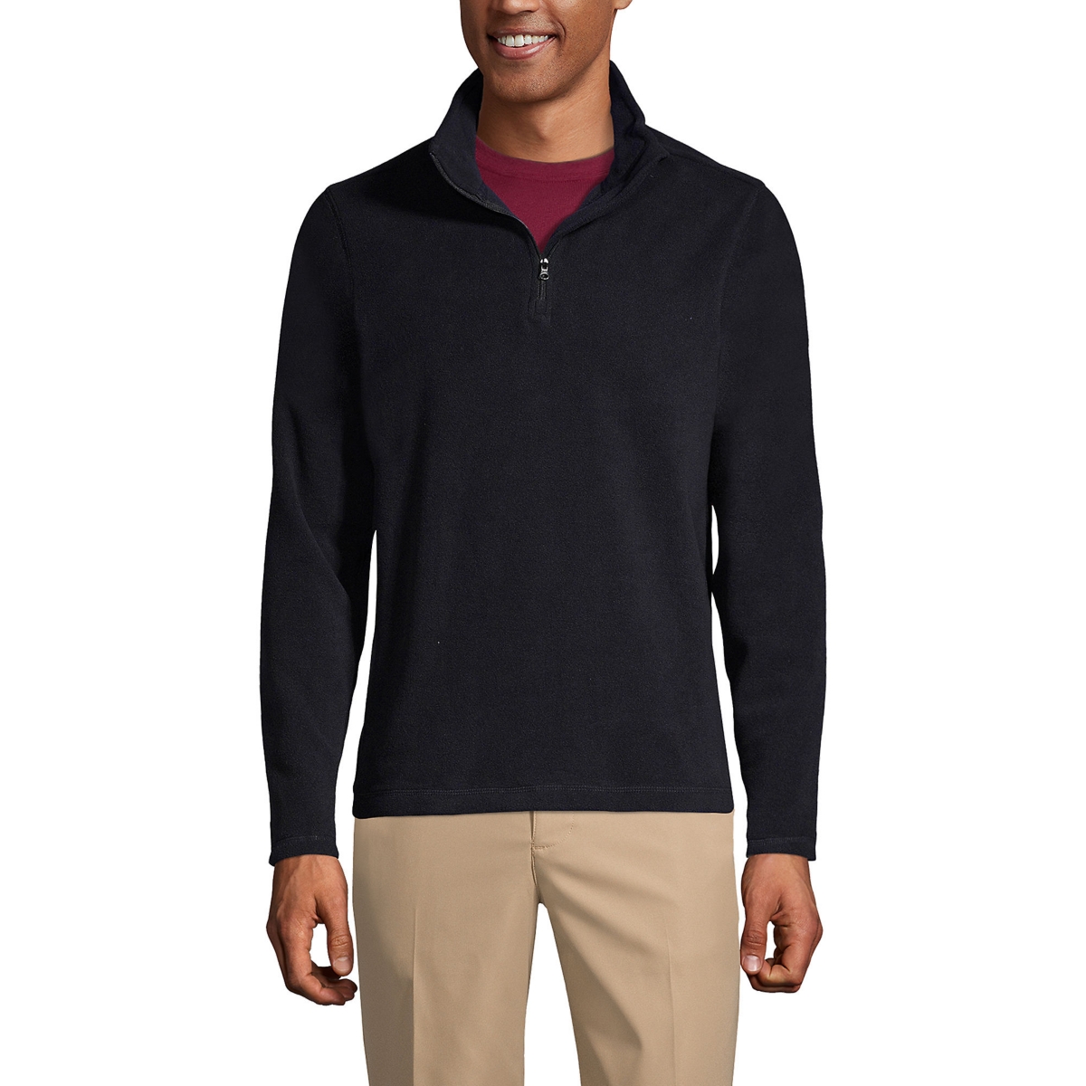 Lands End Mens Lightweight Fleece Quarter Zip Pullover - Black