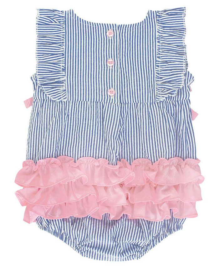 RuffleButts Baby Girls Seersucker Ruffle Short Sleeved Romper - Macy's
