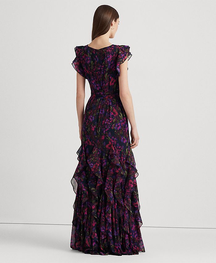 Lauren Ralph Lauren Women's Floral Ruffle-Trim Georgette Gown - Macy's