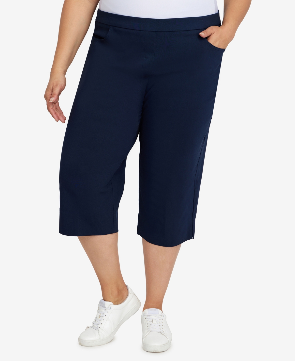 Alfred Dunner Plus Size Classic Allure Stretch Clamdigger Capri Pant - Navy