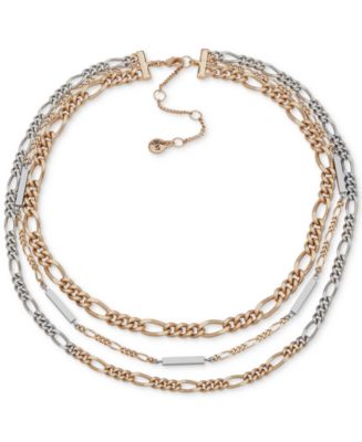 DKNY Two-Tone Bar & Chain Layered Collar Necklace, 16" + 3" extender ...