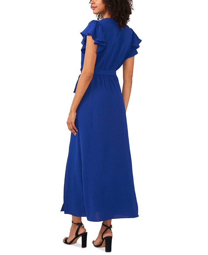 MSK Women's V-Neck Flutter-Sleeve Belted Maxi Dress - Macy's