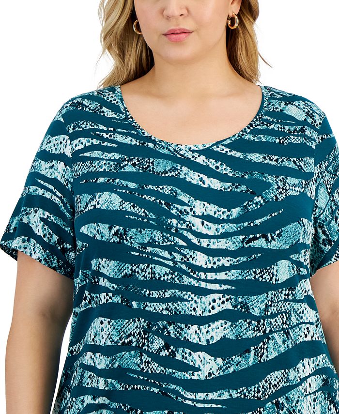 JM Collection Plus Size Animal Fusion Printed Top, Created for Macy's ...