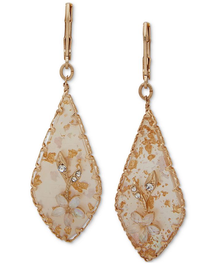 lonna & lilly Gold-Tone Crystal Flower Flat Stone Drop Earrings - Macy's