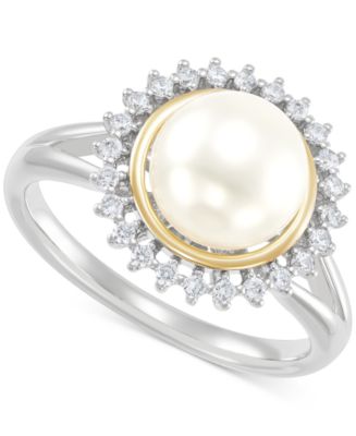 Honora Cultured Freshwater Button Pearl (8mm) & White Topaz (1/4 ct. t ...