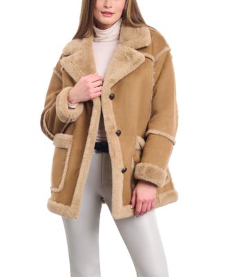 BCBGeneration Women's Faux-Shearling Patch Pocket Coat - Macy's