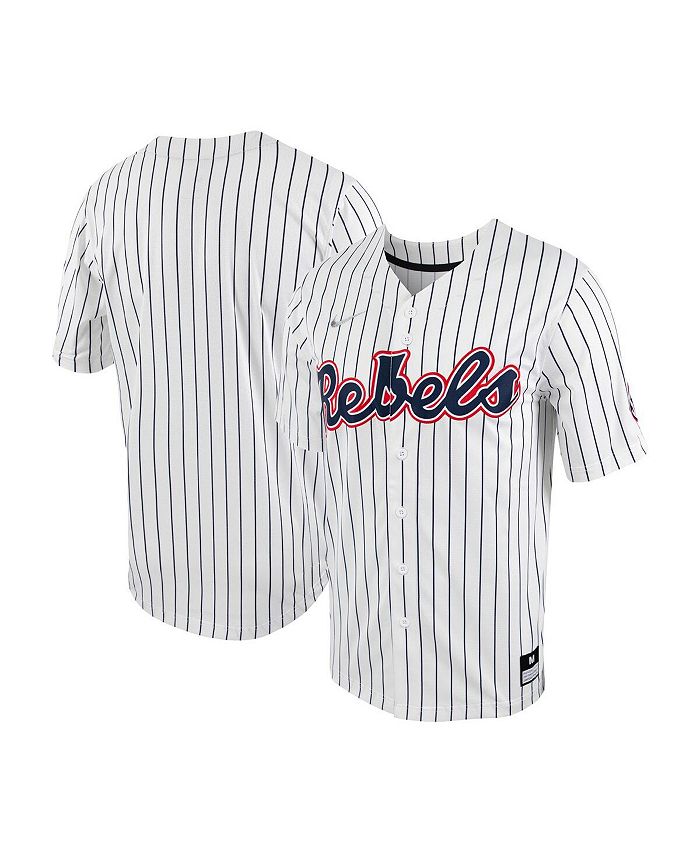 Nike Men's White and Navy Ole Miss Rebels Pinstripe Replica Full-Button ...