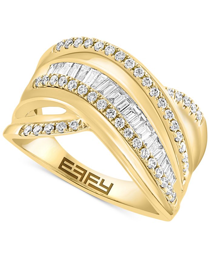 EFFY Collection EFFY® Diamond Baguette & Round Multirow Crossover Ring ...