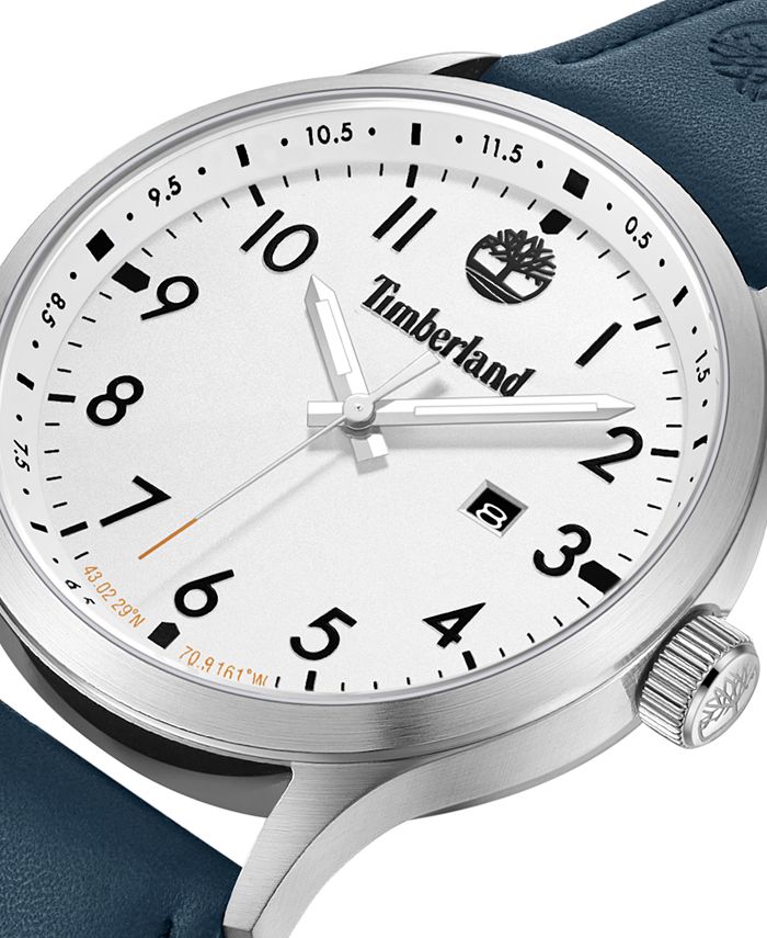Timberland Men's Quartz Trumbull Dark Blue Genuine Leather Watch 45mm ...