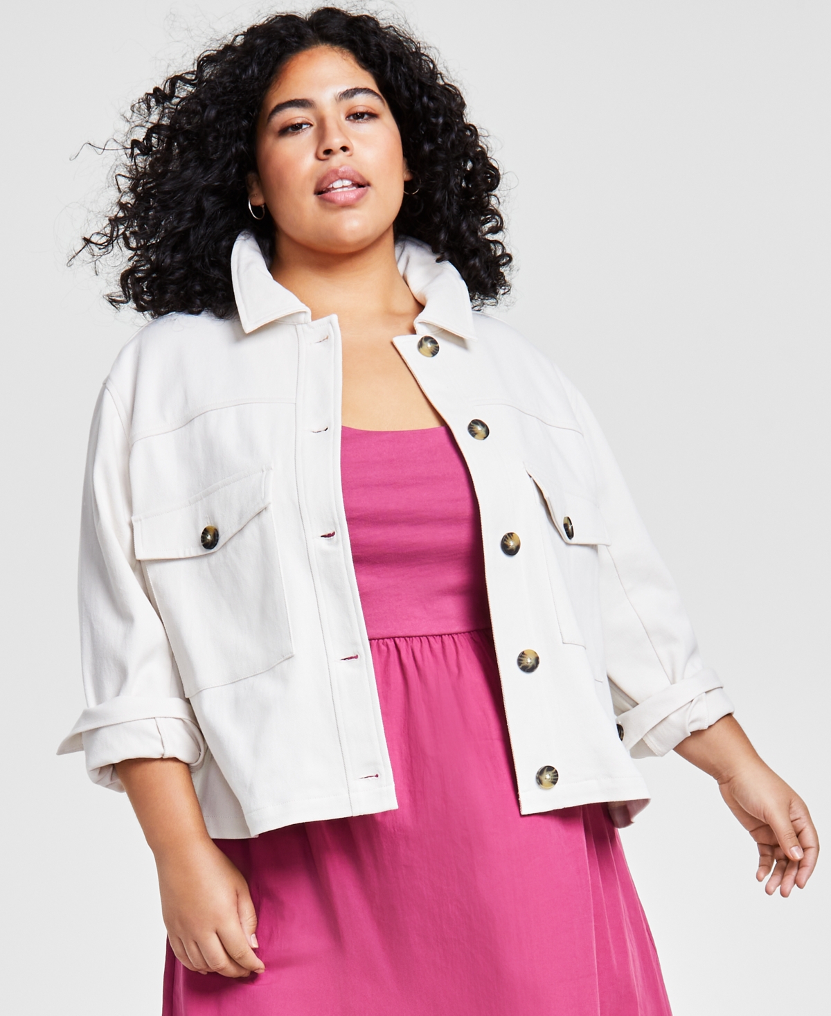 And Now This Now This Trendy Plus Size Cropped Shacket Mixed Media Midi ...