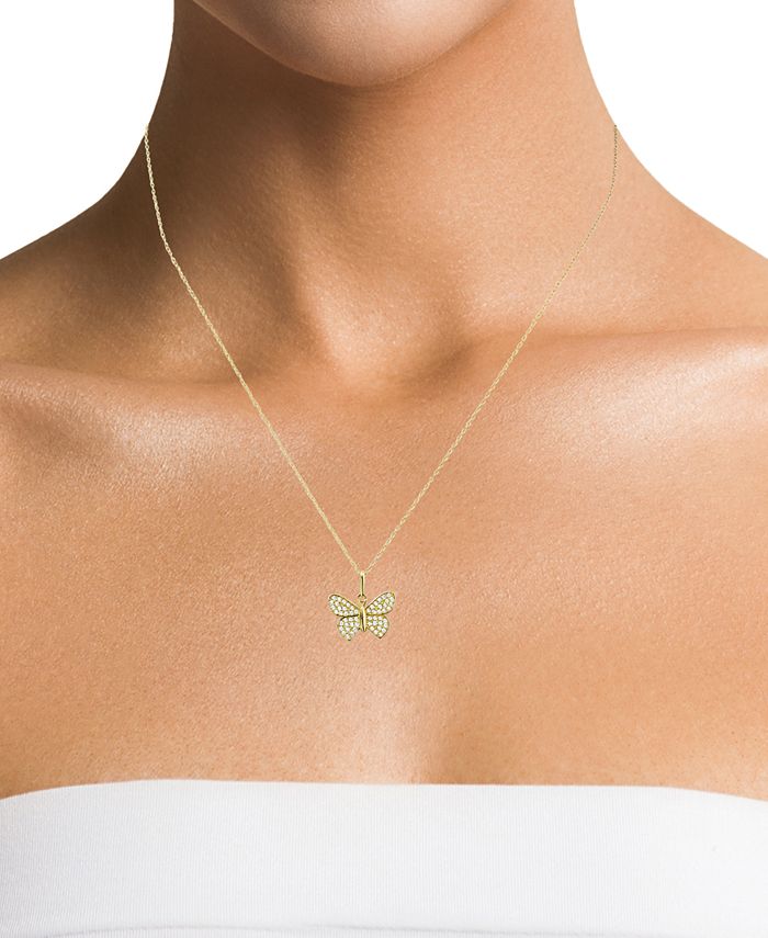 Macy's Cubic Zirconia Butterfly 18" Pendant Necklace in 10k Gold - Macy's