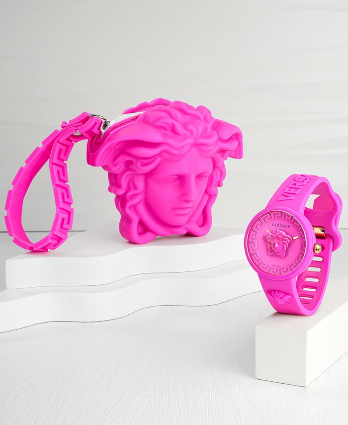 Versace Women's Swiss Medusa Pop Pink Silicone Strap Watch 39mm - Macy's