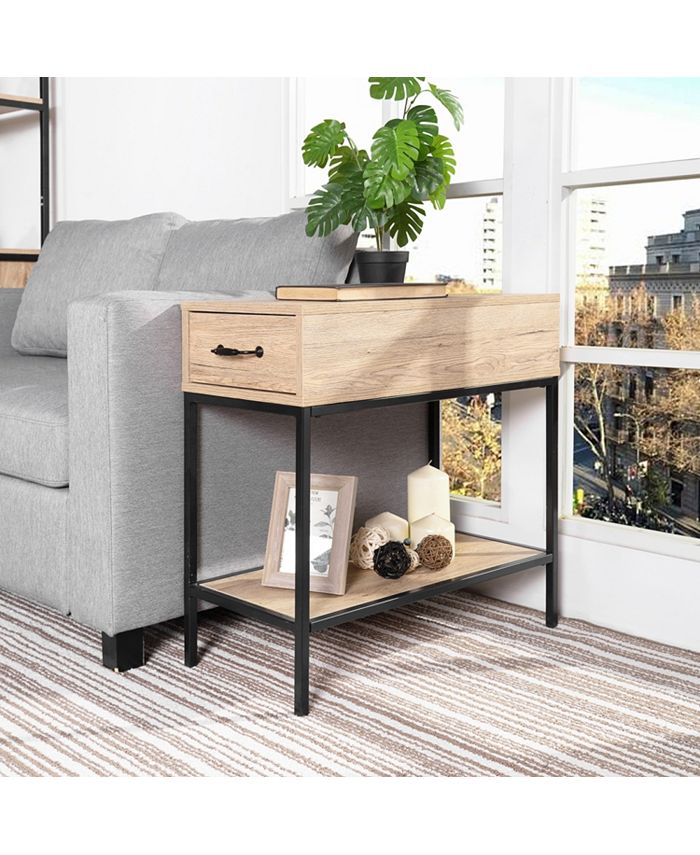 Simplie Fun Side Table, 1-Tier Nightstand with Drawer, Narrow End Table ...