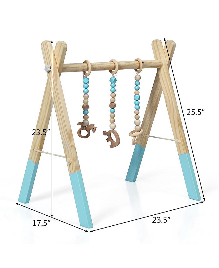 Costway Wooden Baby Gym with 3 Wooden Baby Teething Toys Hanging Bar ...