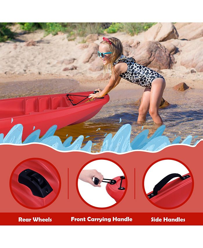 Costway 6ft Youth Kids Kayak w/Paddle Storage Hatche 4-Level Footrest ...