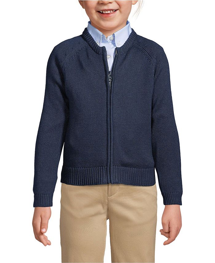 Lands' End Girls School Uniform Cotton Modal Zip Front Cardigan Sweater ...