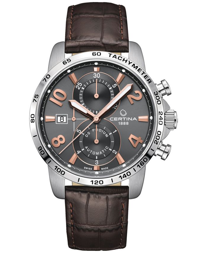 Certina Men's Swiss Automatic Chronograph DS Podium Brown Leather Strap ...