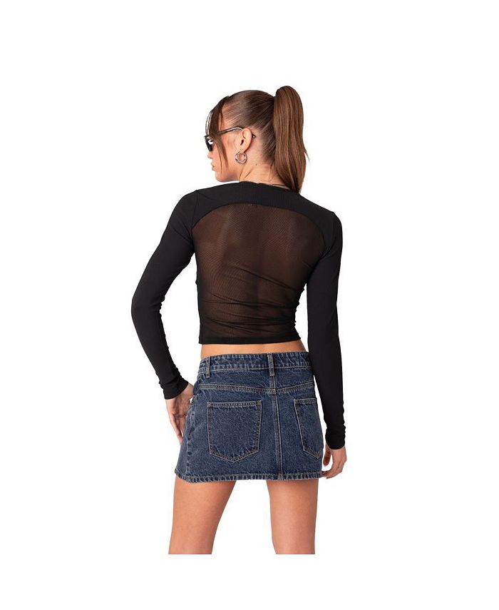 Edikted Women's Azal Half Ribbed Mesh Top - Macy's