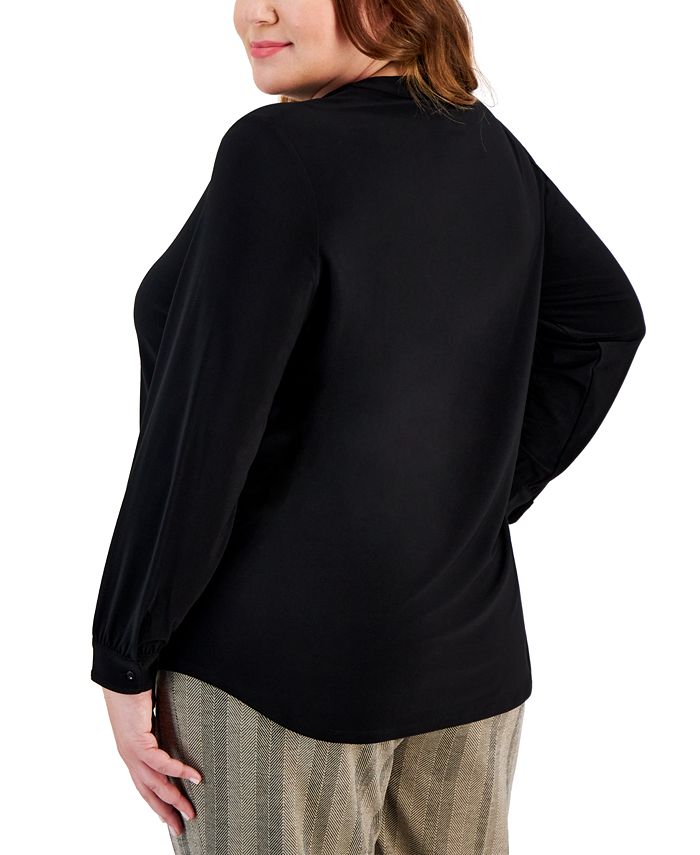 Anne Klein Plus Size Split-Neck Buttoned-Cuff Tunic - Macy's