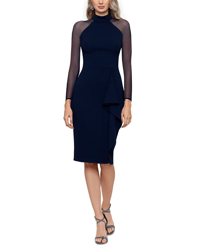 Betsy And Adam Womens Illusion Sleeve Mock Neck Sheath Dress Macys