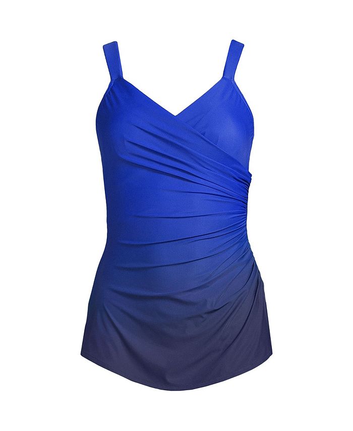Lands End Women S Slendersuit V Neck Tummy Control Skirted One Piece