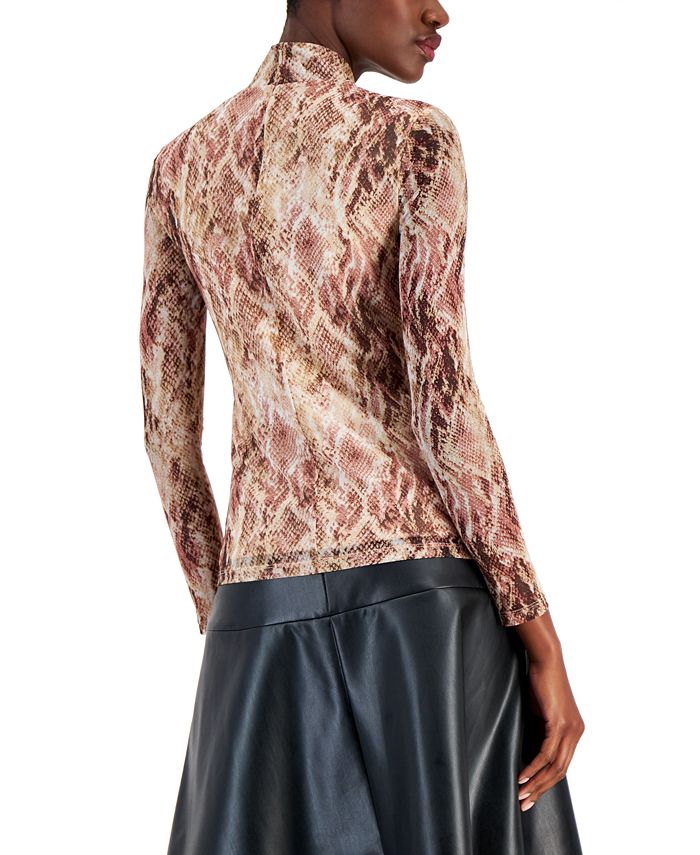 Anne Klein Women's Printed Mesh Mock-Neck Top - Macy's