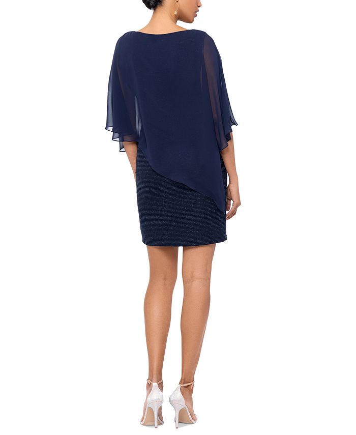 XSCAPE Women's Cape Overlay Metallic Sheath Dress - Macy's