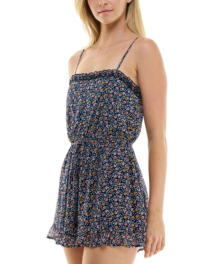 Trixxi Juniors' Floral-Print Ruffled Romper - Macy's