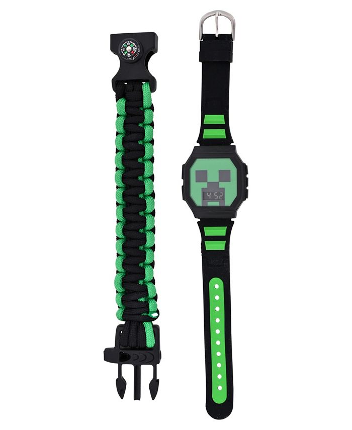 Accutime Kids Unisex Minecraft Creeper Green and Black Silicone Watch ...