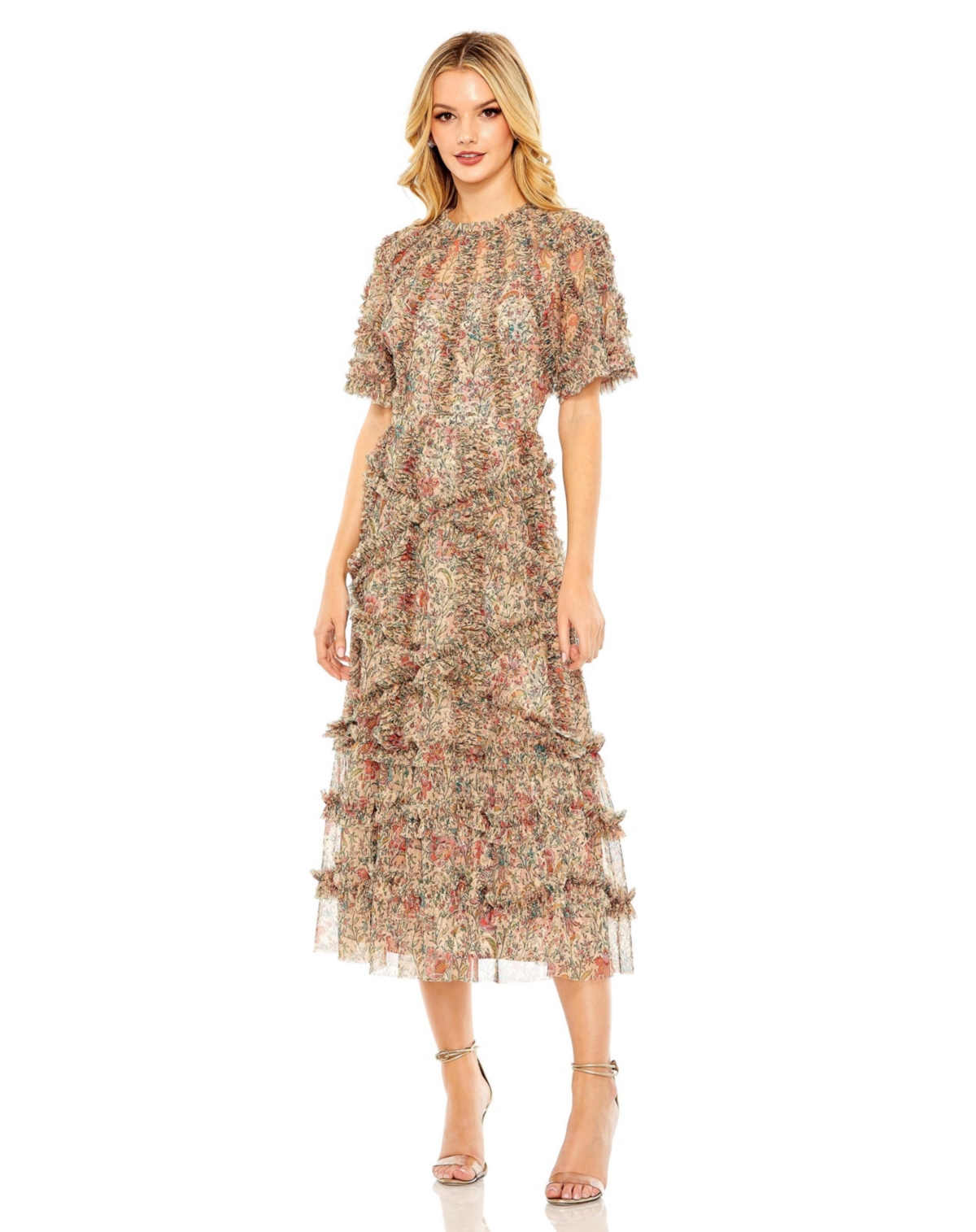 Click here for Mac Duggal Womens Floral Flutter Sleeve Mesh Print... prices