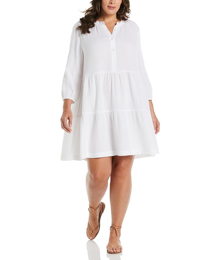 ELLA Rafaella Plus Size 3/4 Sleeve Tiered Dress - Macy's