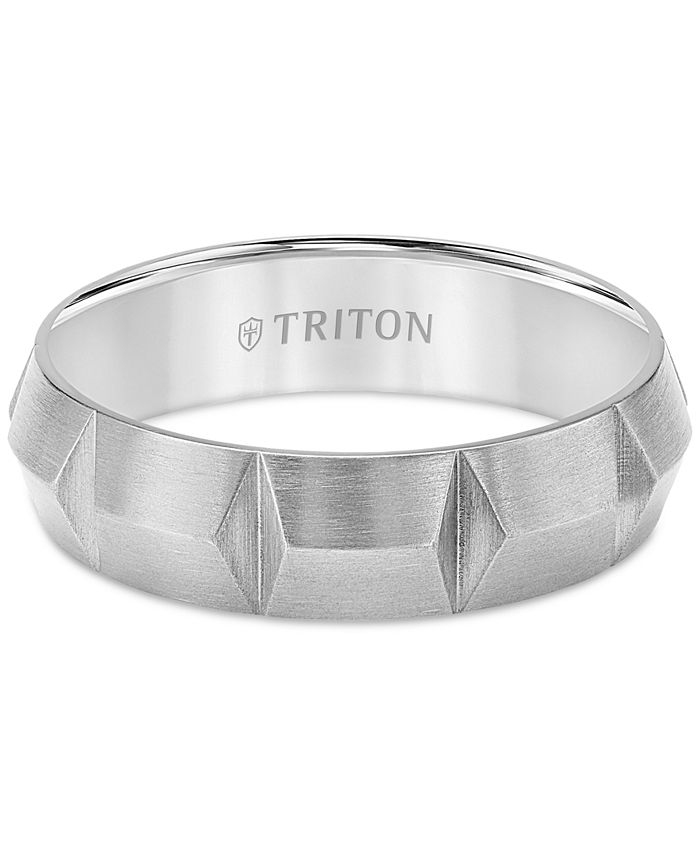 Triton Men's Carved Comfort Fit Wedding Band in Gray Titanium - Macy's