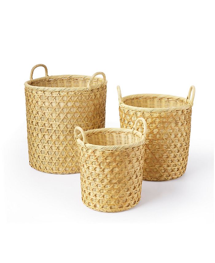 Baum 3 Piece Round Rattan and Bamboo Caning Basket Set with Ear Handles ...