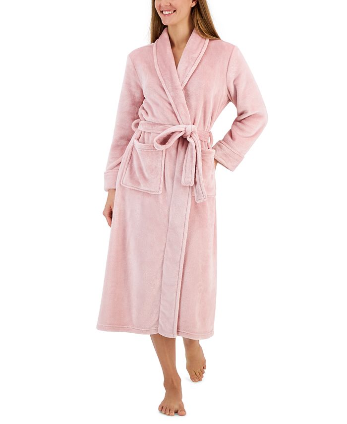 Charter Club Women's Long Solid Shine Plush Knit Robe, Created for Macy ...