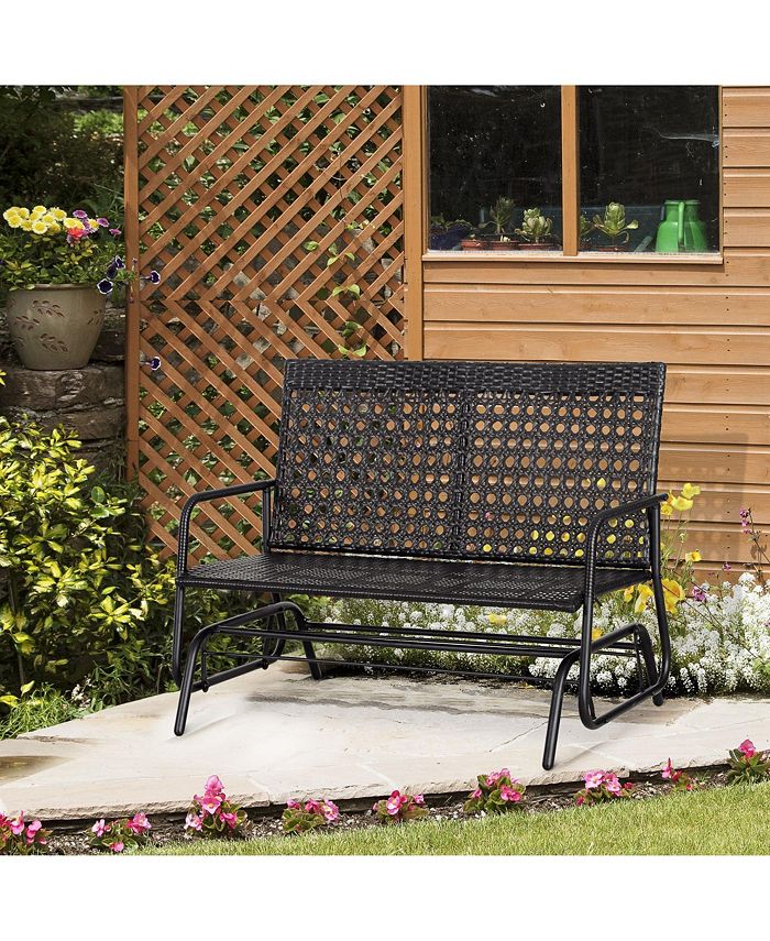 Outsunny Patio 2-Person Wicker Glider Bench Rocking Chair, Outdoor All ...