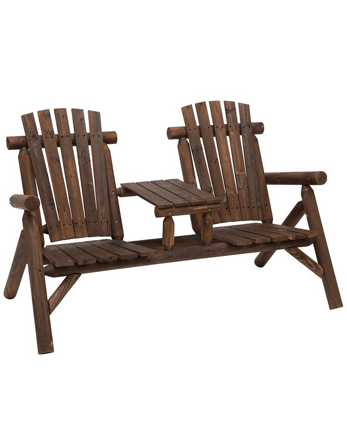 Outsunny Wooden Adirondack Chairs, Outdoor Double Seat Bench with ...