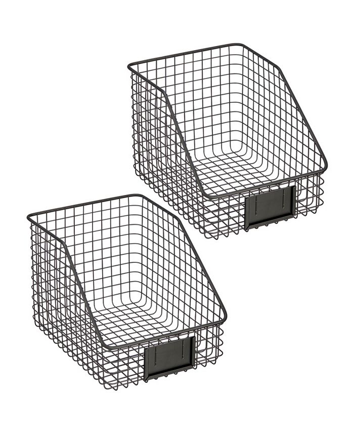 mDesign Slanted Front Kitchen Pantry Storage Organizer Basket - 2 Pack ...