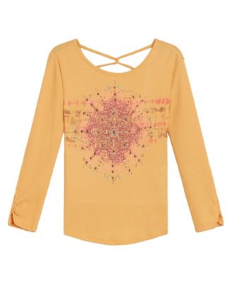 Beautees Big Girls Elbow Cinch Sleeve, Crew Neck Waffle with Glitter ...
