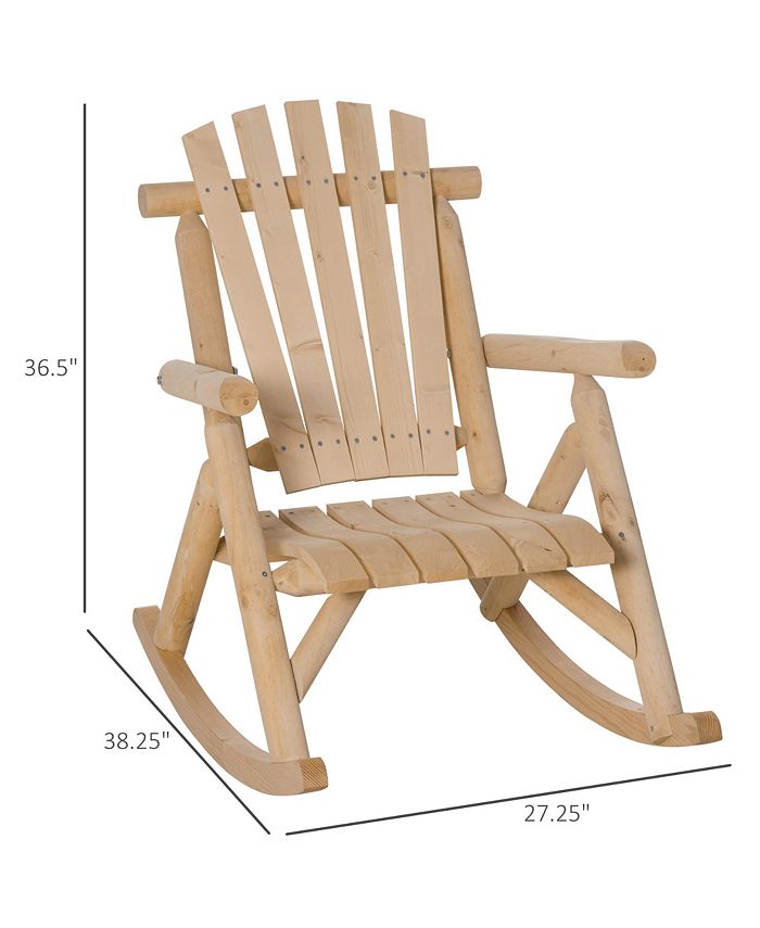 Outsunny Wooden Adirondack Porch Rocking Chair, Rustic Slatted Log ...