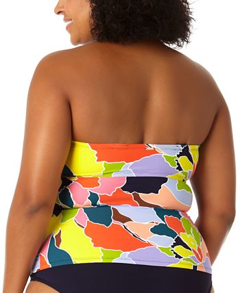 Anne Cole Plus Size Twist-Front Shirred Bandeau Tankini Top - Macy's