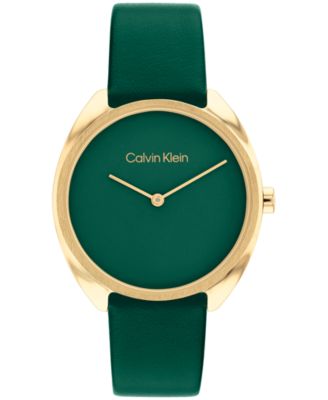 Calvin Klein Women's Quartz Green Leather Strap Watch 34mm - Macy's
