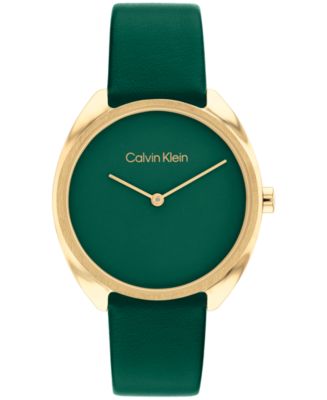 Calvin Klein Women's Quartz Green Leather Strap Watch 34mm - Macy's
