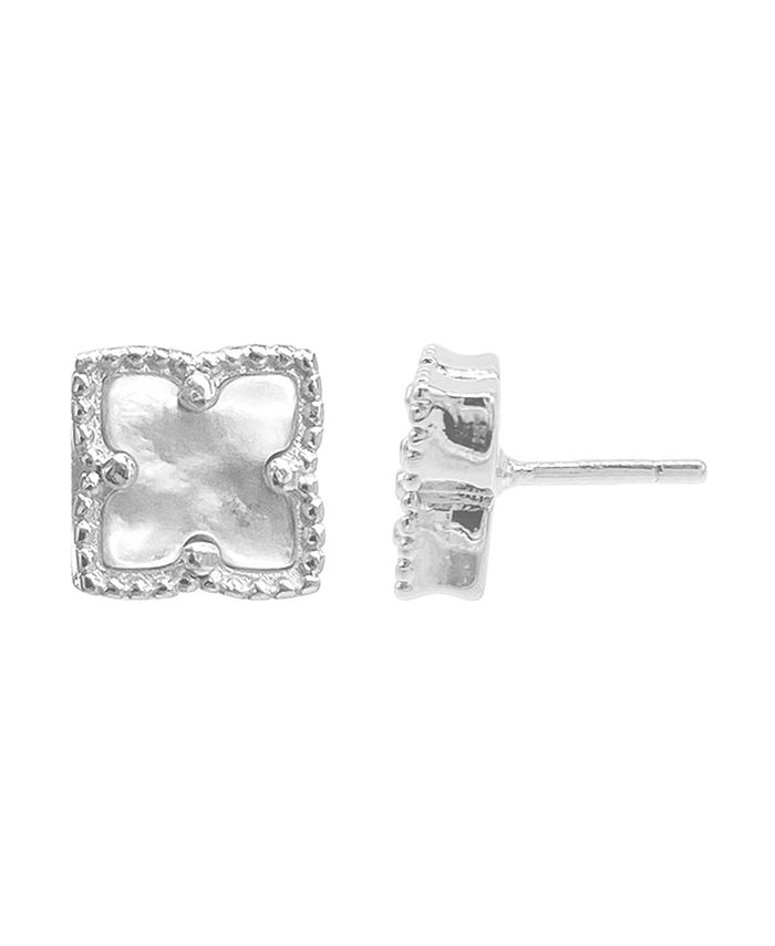 ADORNIA Silver Plated Flower White Imitation Mother of Pearl Stud Earrings - Macy's